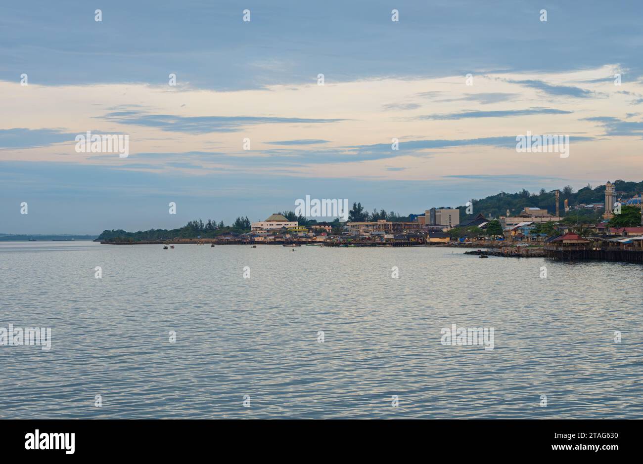 a Beautiful landscape view of Balikpapan, a seaside city in East ...