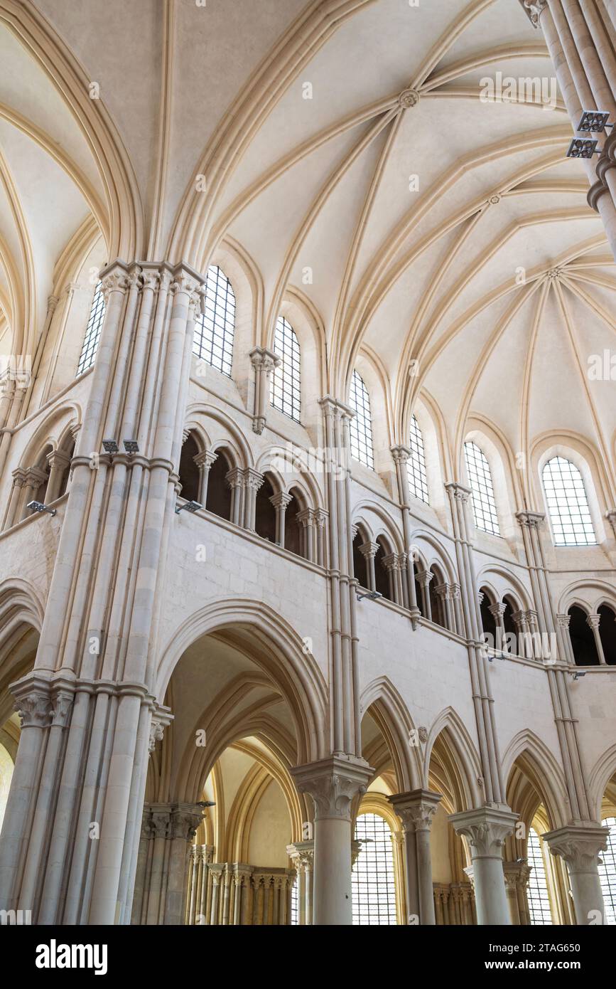 Vezelay, FRANCE - JULY 20, 2023: Clerestory and triforium above arcade ...