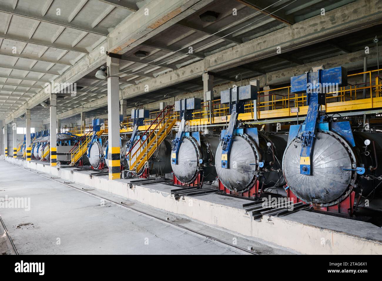 Autoclaves for foam concrete blocks hardening at factory Stock Photo ...