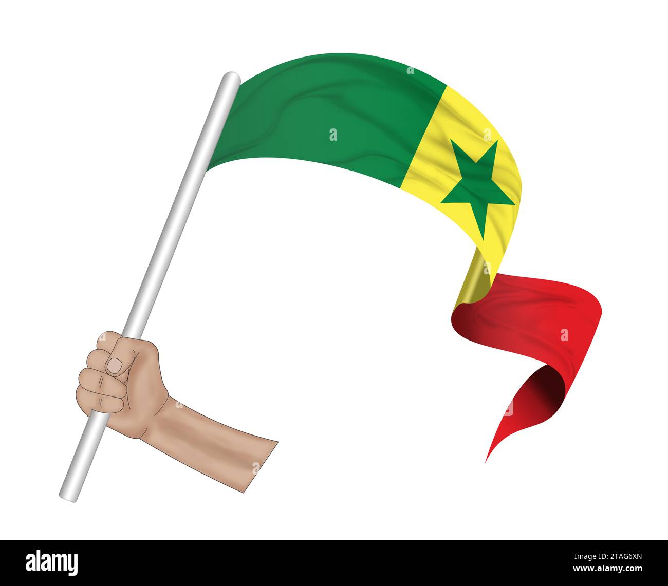 3D illustration. Hand holding flag of Senegal on a fabric ribbon background Stock Photo - Alamy