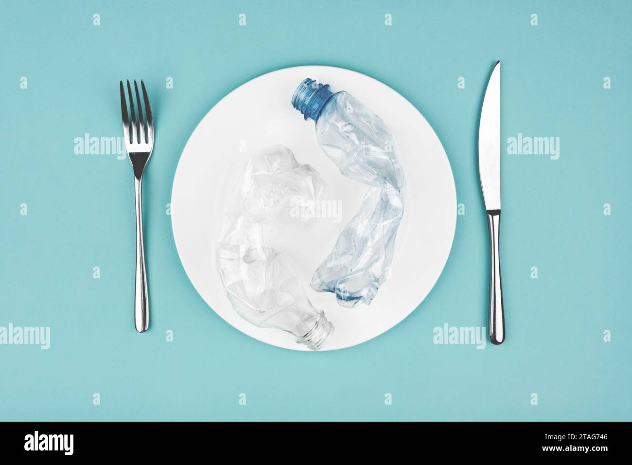 Plastic waste collection on blue background. Concept of Recycling ...