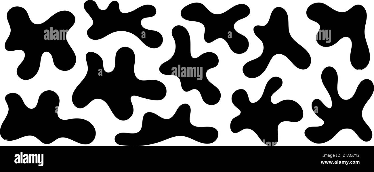Abstract organic shapes collection. Irregular liquid forms set. Black amoeba blobs, blotches ...