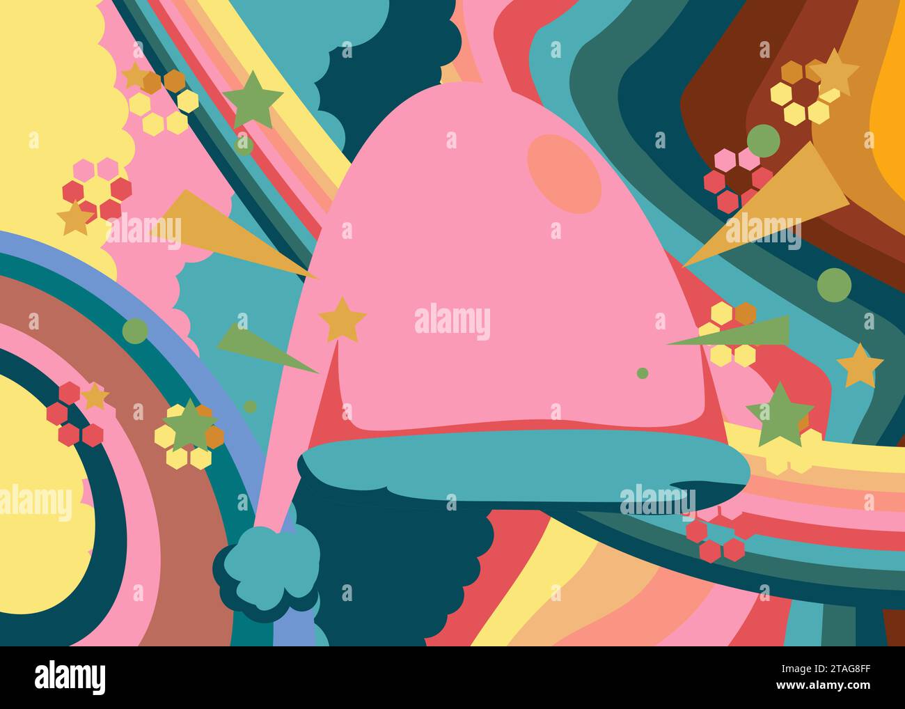 Retro 70s Background with Santa Claus Hat. Groovy Christmas 1970s art ...