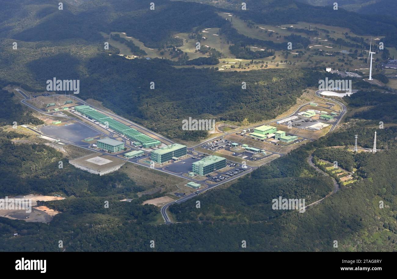 An aerial photo shows Camp Amami of Japan Ground Self-Defense Force in ...