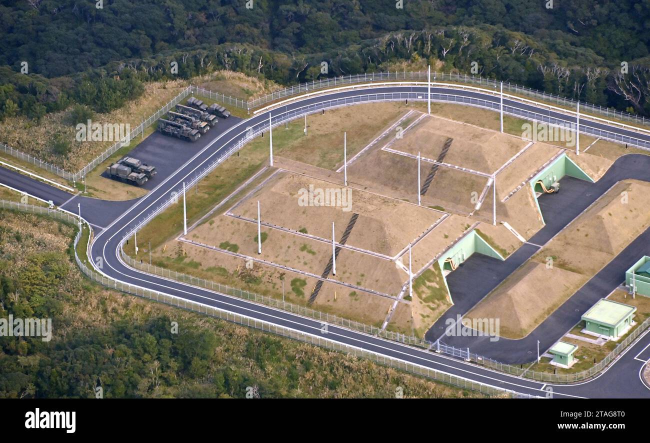 An aerial photo shows Camp Amami of Japan Ground Self-Defense Force in ...