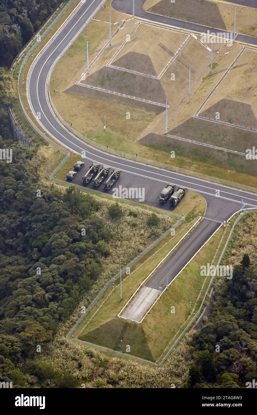 An aerial photo shows Camp Amami of Japan Ground Self-Defense Force in ...