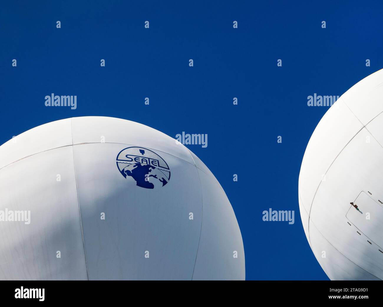 South Pacific Cruise / Cruise ship's Sea Tel Satellite on the deck of ...