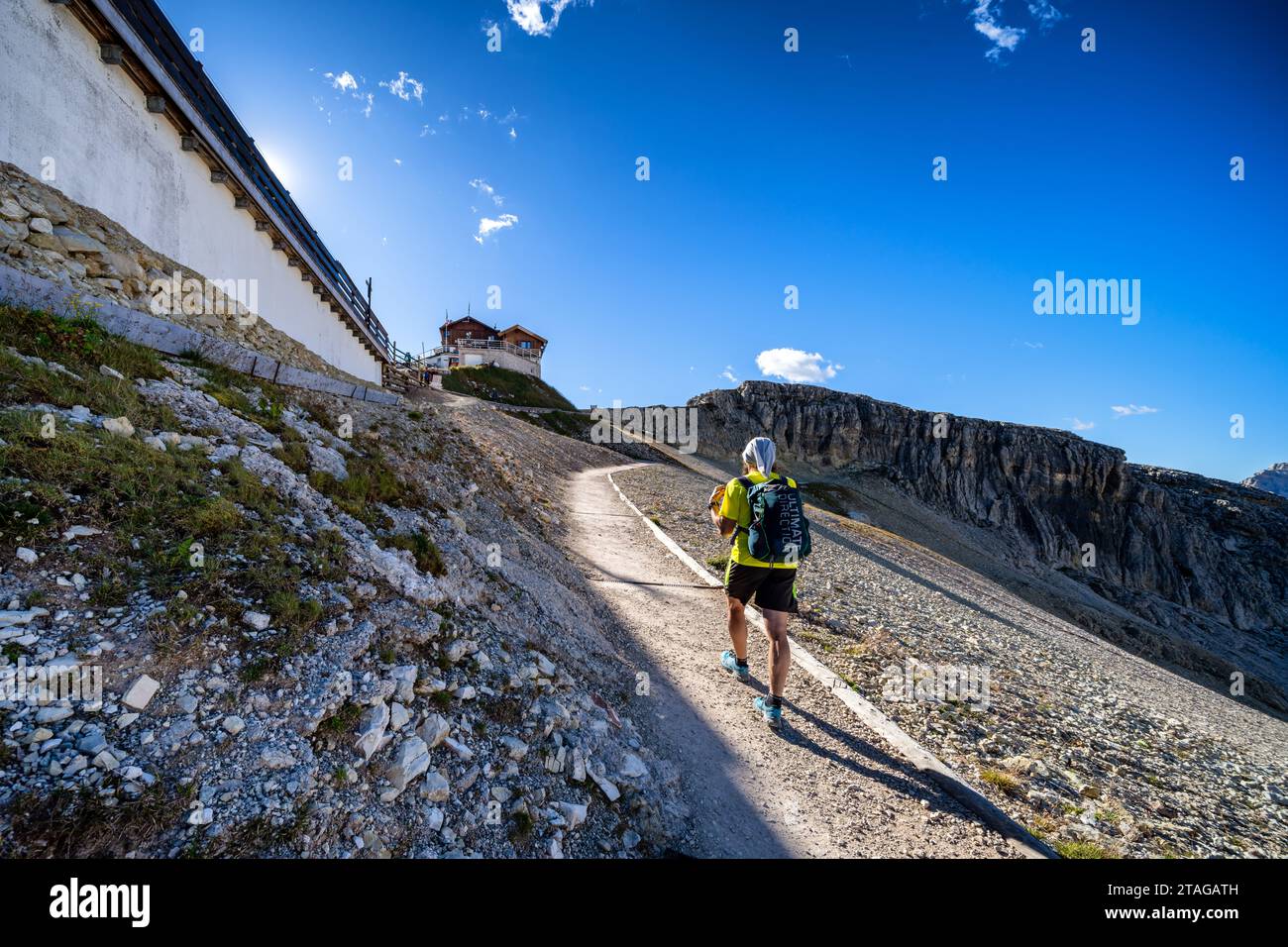 Hiking on Alta Via 1 route towards Rifugio Lagazuoi, Badia, Italy Stock ...