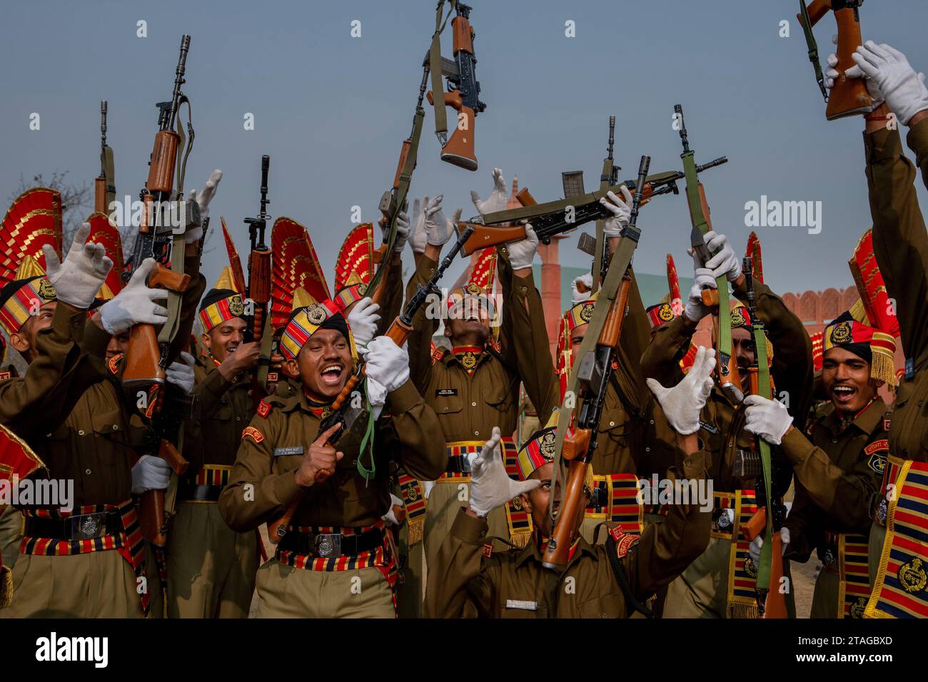 New recruits of the Indian Border Security Force (BSF) pose for a photo ...