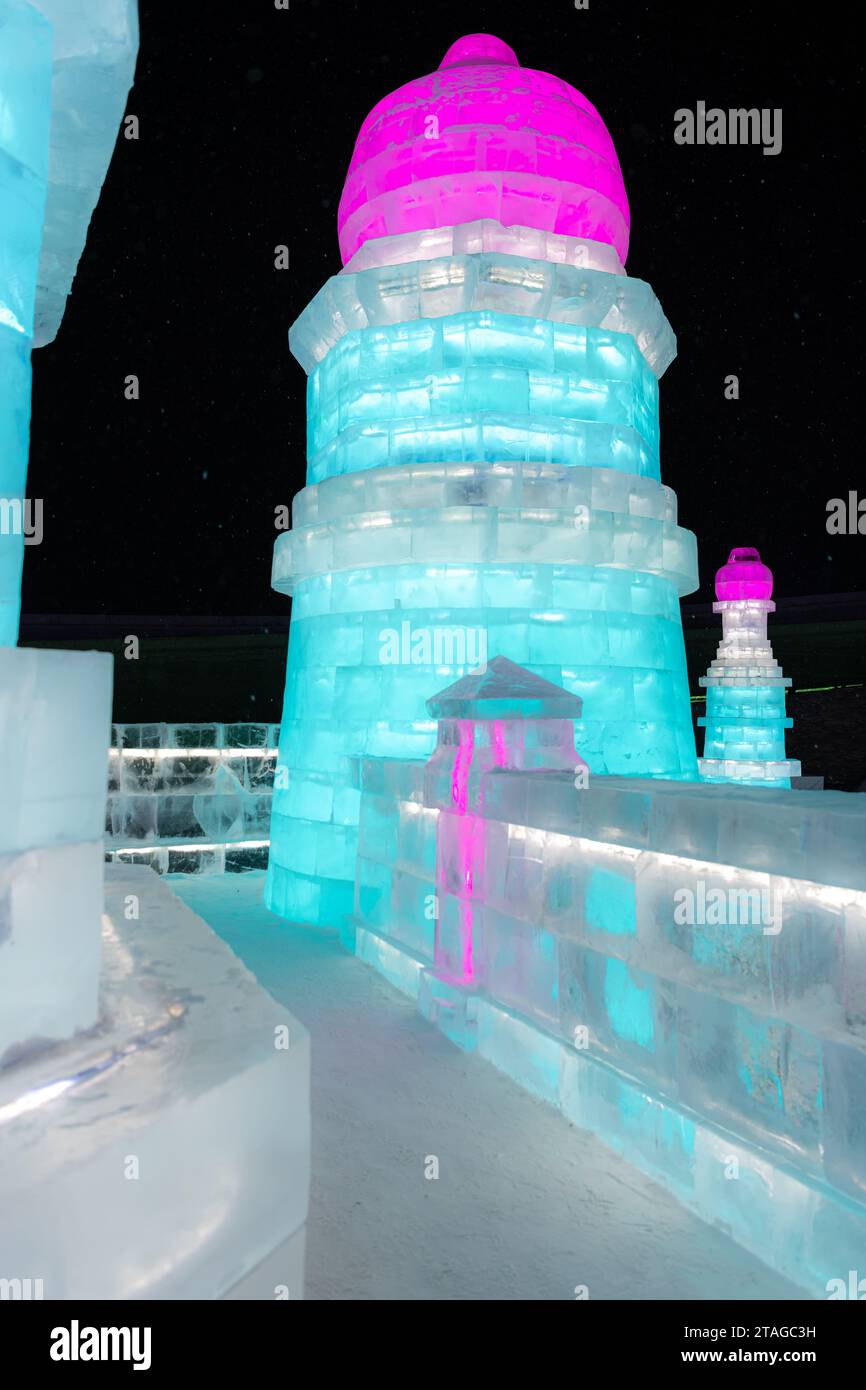 HARBIN, CHINA - January 1, 2022: Spectacular ice castle sculptures at ...