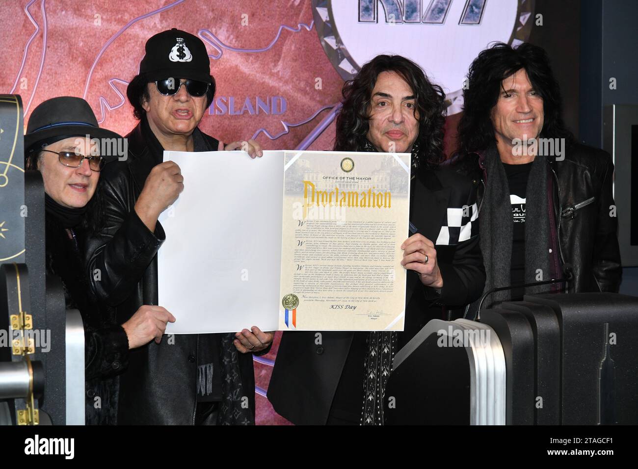 Eric Singer, Gene Simmons, Paul Stanley and Tommy Thayer of KISS pose ...