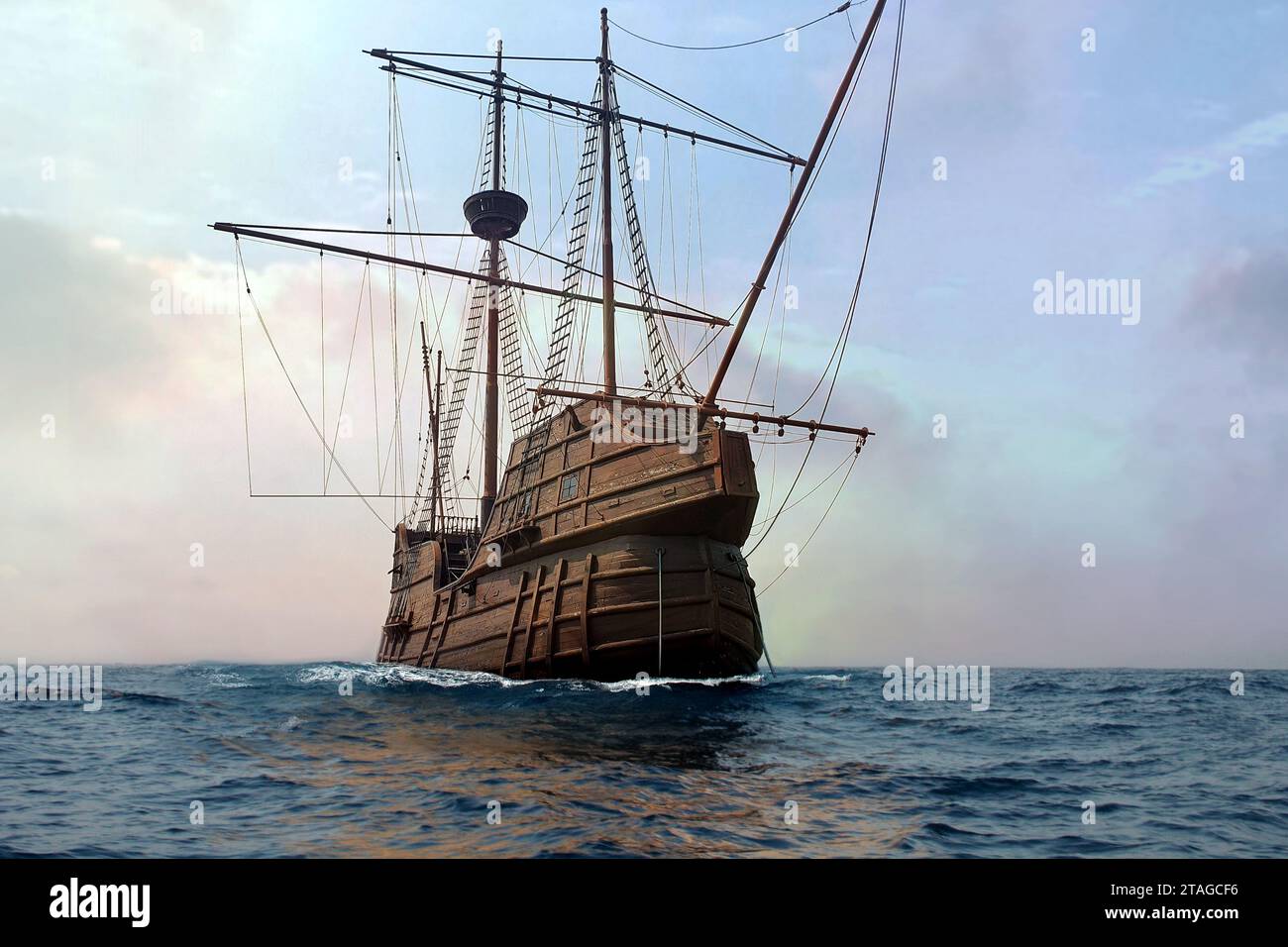 Pirate ship docking at sea on clam ocean water Stock Photo - Alamy