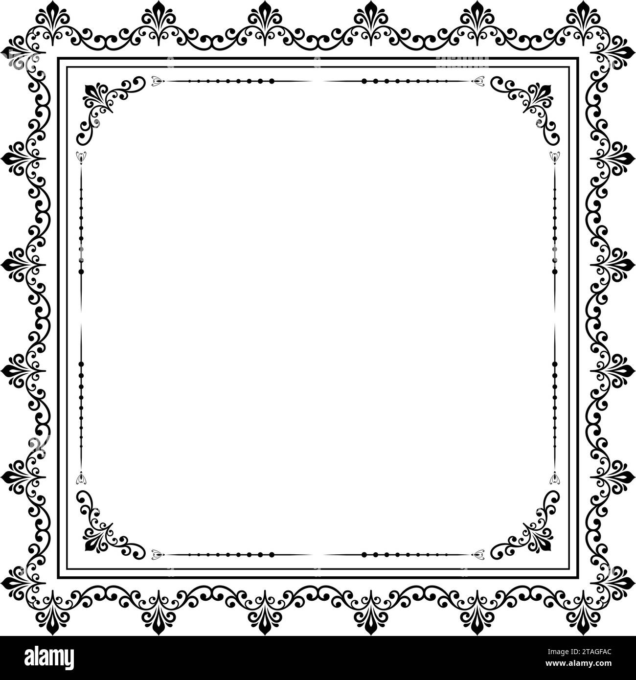Classic black and white vintage square frame with arabesques and orient ...