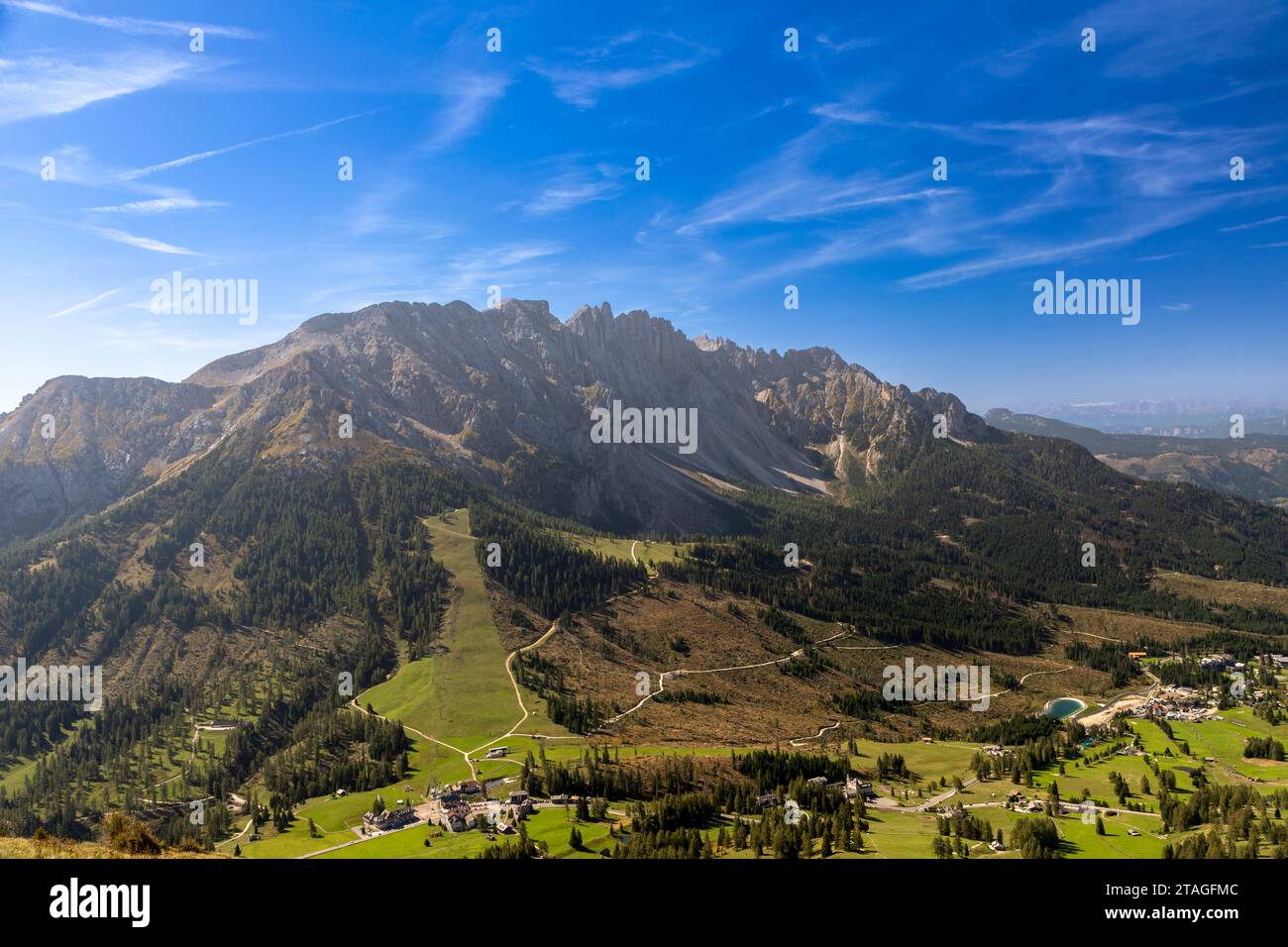Latemar mountains above Karersee, Carezza village, dolomites, South ...