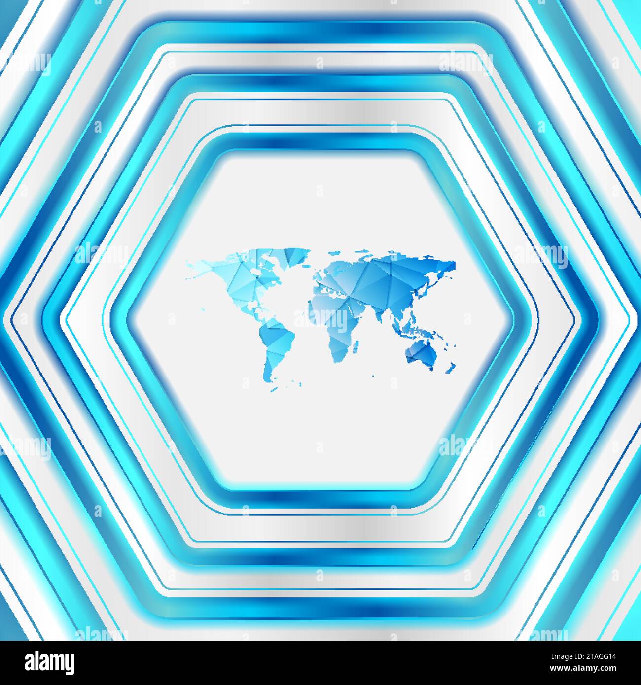 Bright blue geometric tech background with low poly world map and ... Bright blue geometric tech background with low poly world map and ...