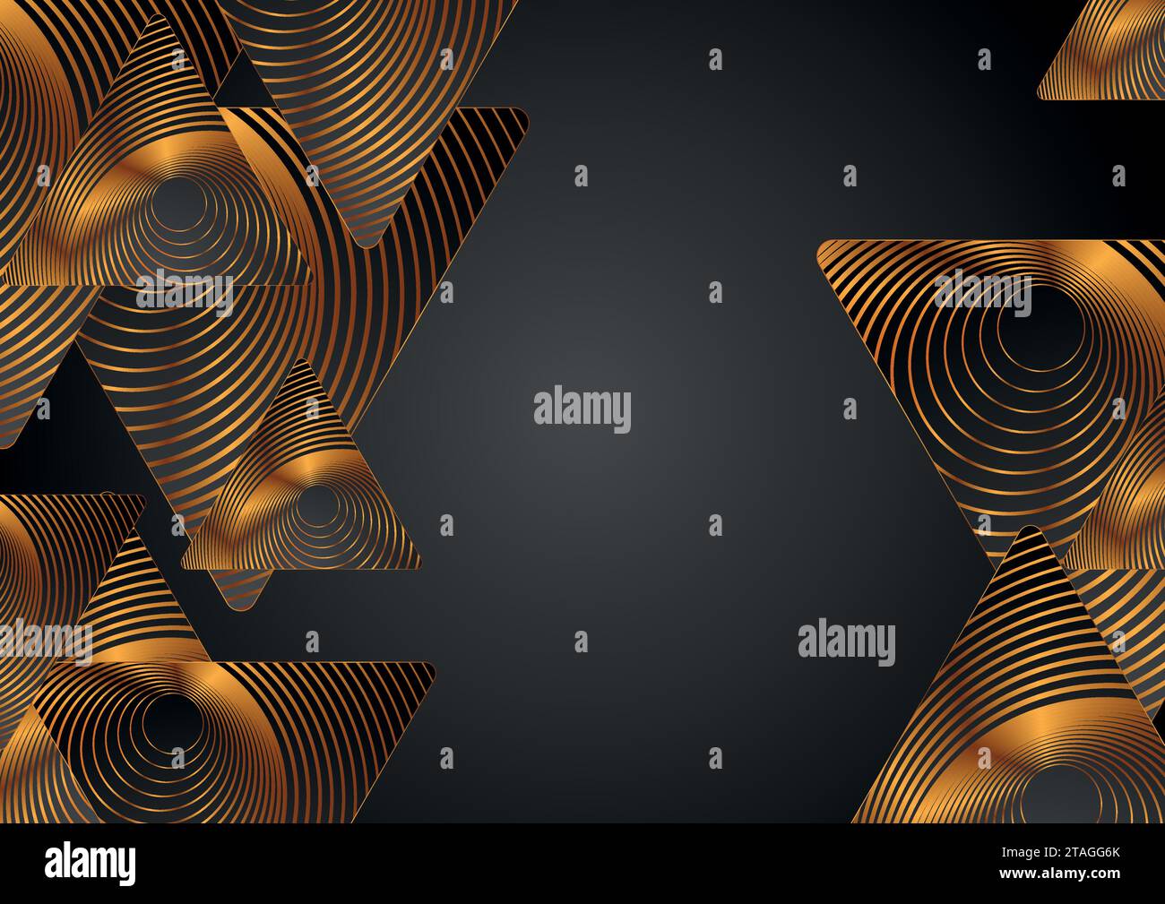 Black geometric triangles with golden circular design abstract background. Vector illustration ...