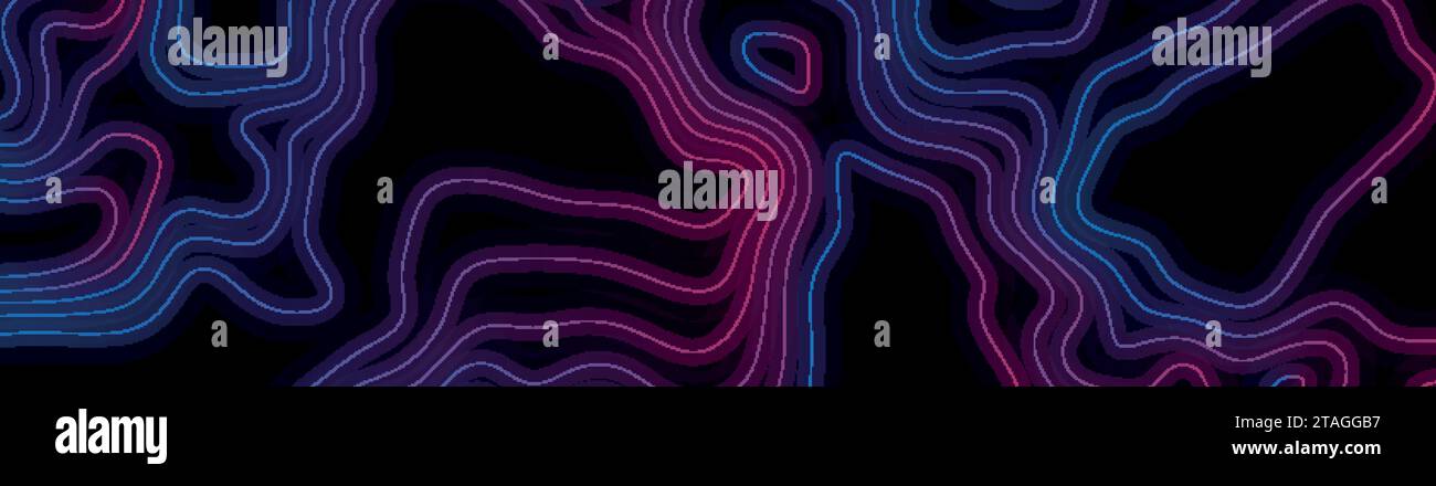 Neon outline topographic contour map abstract tech banner design ...