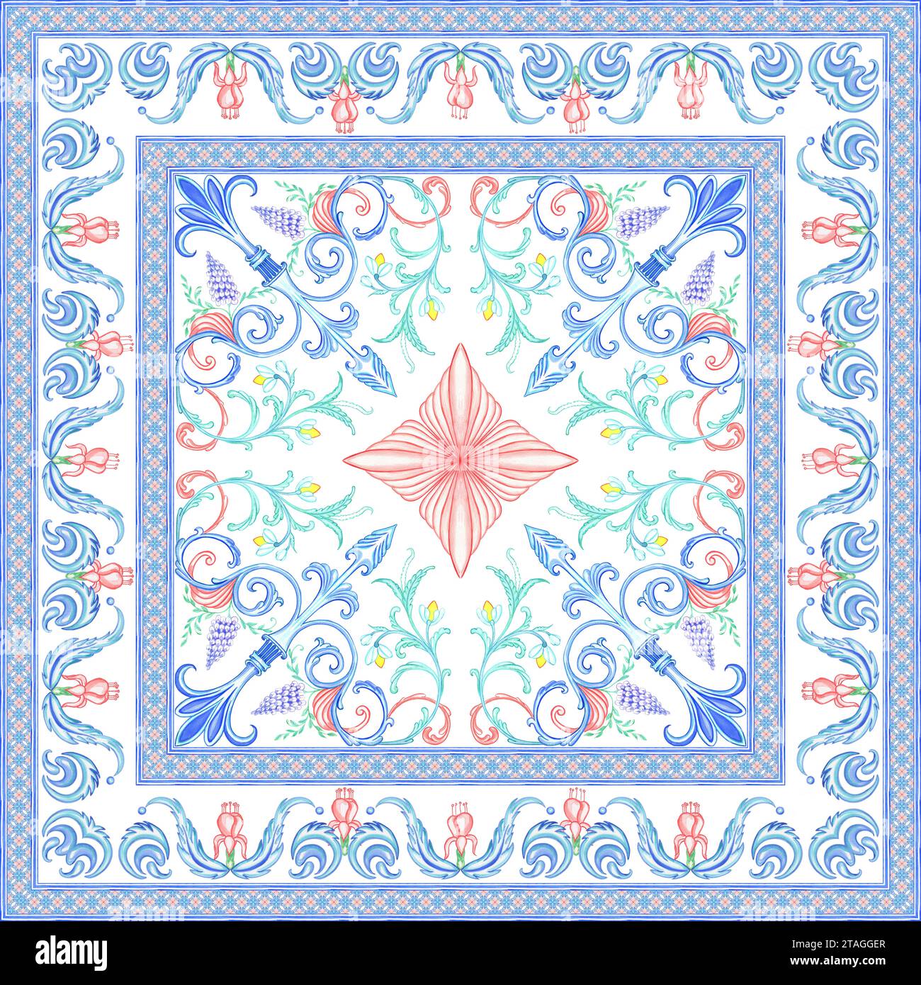 Sicilian majolica seamless pattern watercolor illustration. Ceramic ...