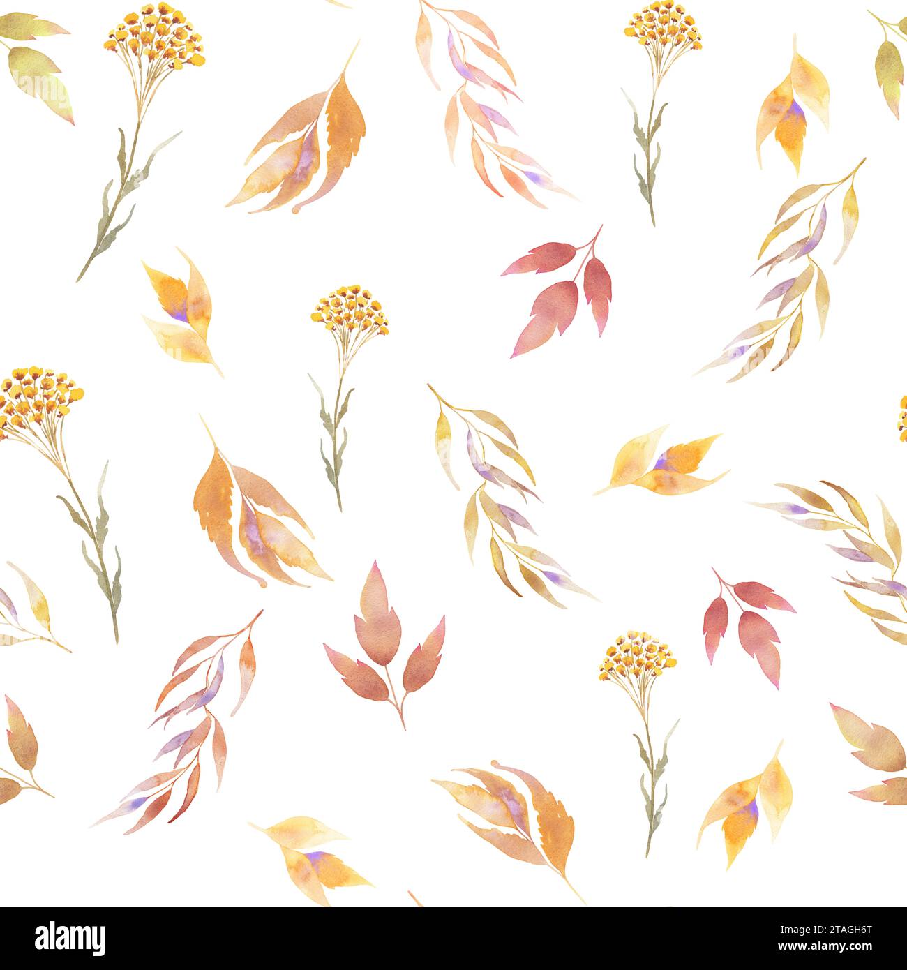 Autumn watercolor leaves seamless pattern. Colorful multicolored leaves ...