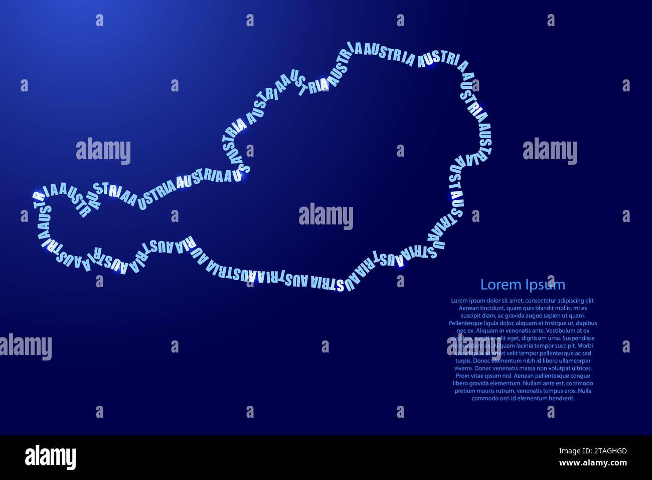 Austria map country along contour of recurring english blue words name ...