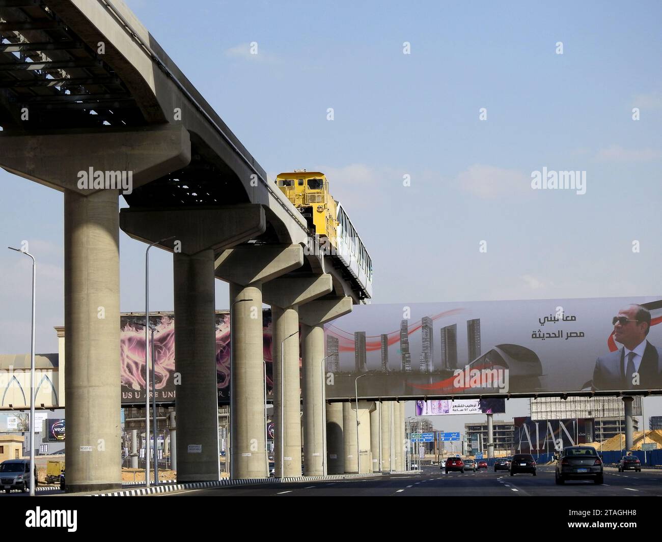 Cairo, Egypt, October 5 2023: installation of Egypt monorail vehicle on ...