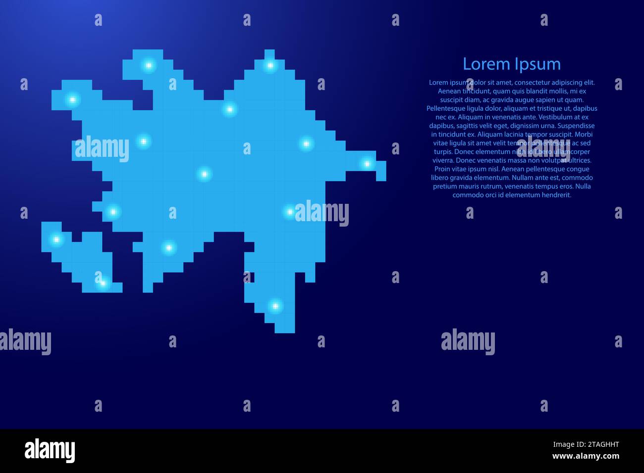 Azerbaijan map silhouette from blue square pixels and glowing stars ...