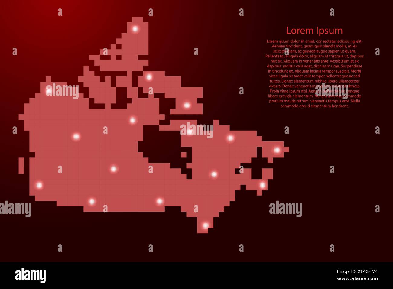 Canada map silhouette from red square pixels and glowing stars. Vector ...