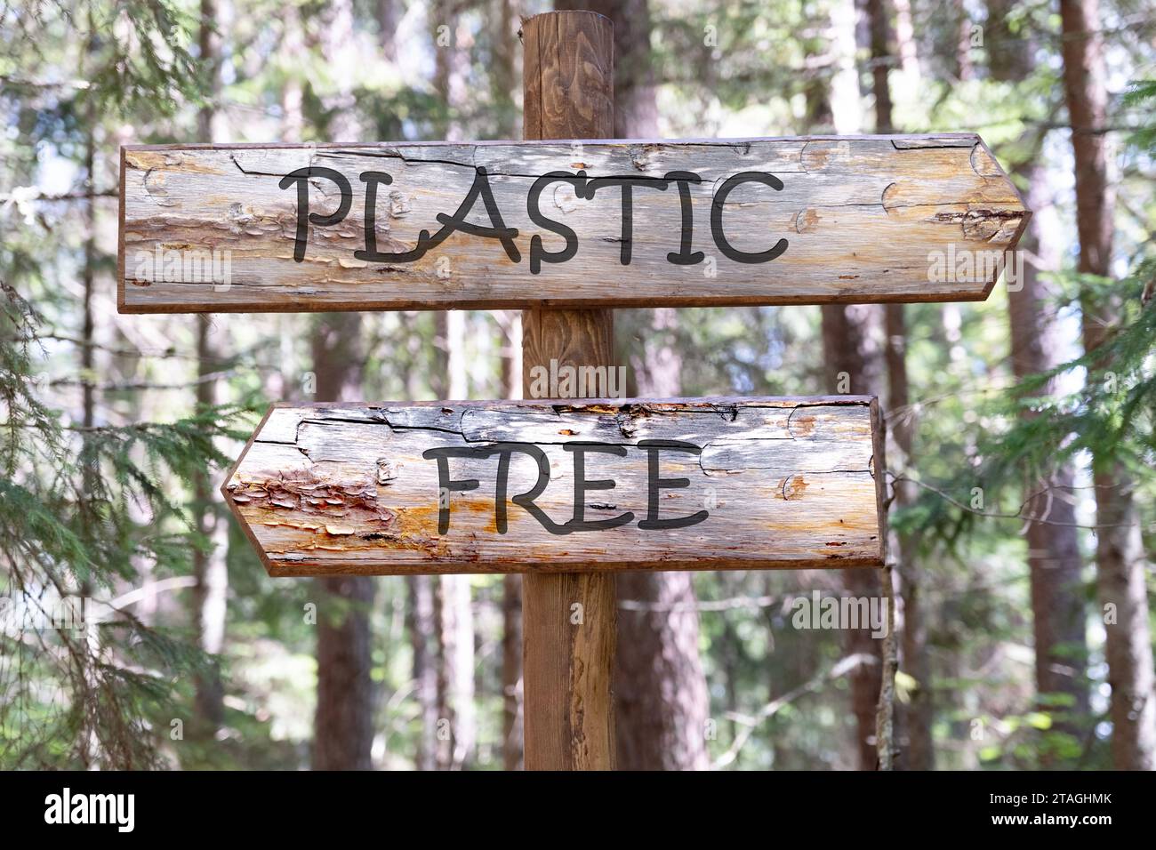 PLASTIC FREE the inscription on the pillar against the background of ...