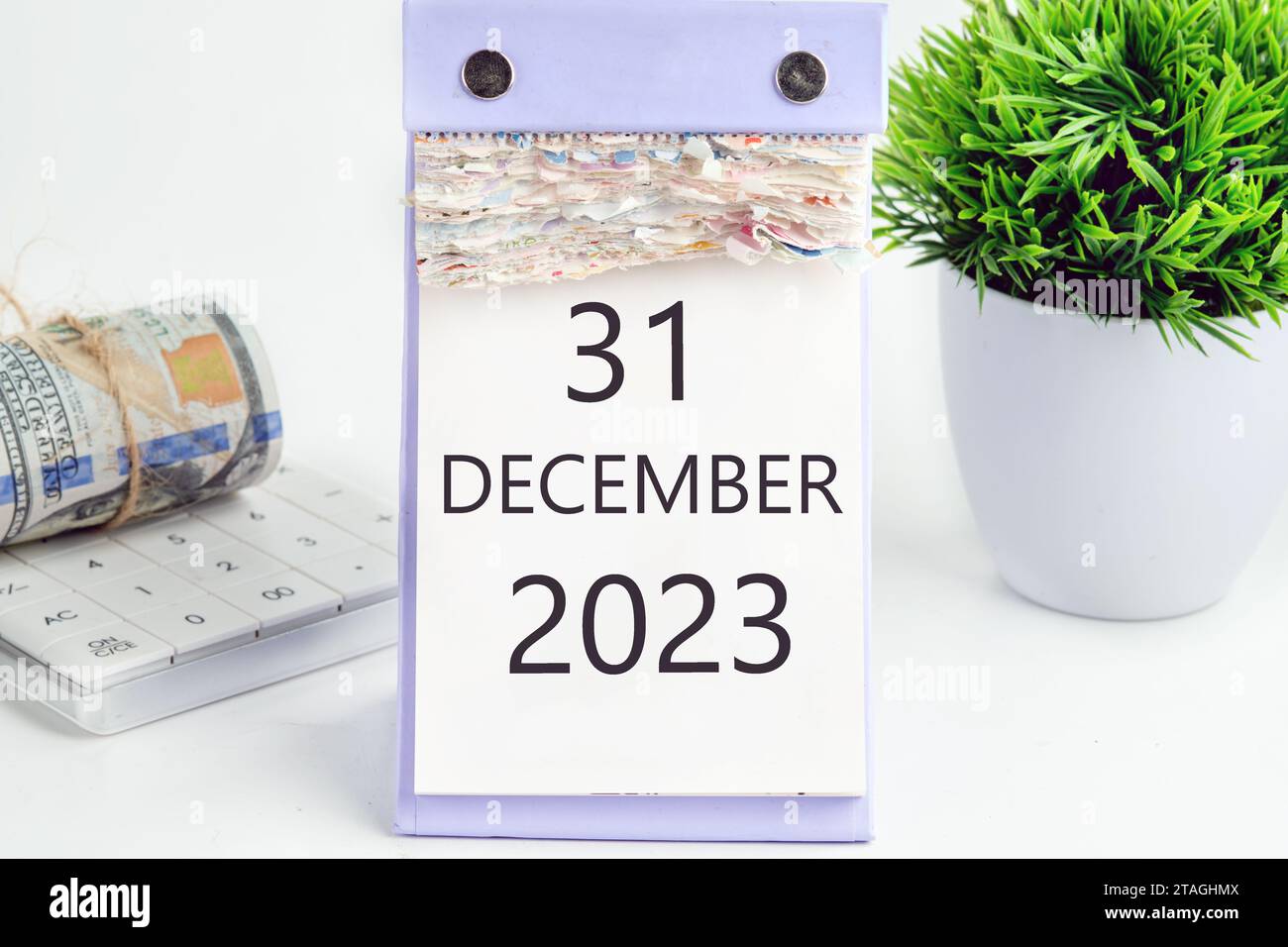 December 31, 2023 text, word, inscription on a desktop calendar on a ...