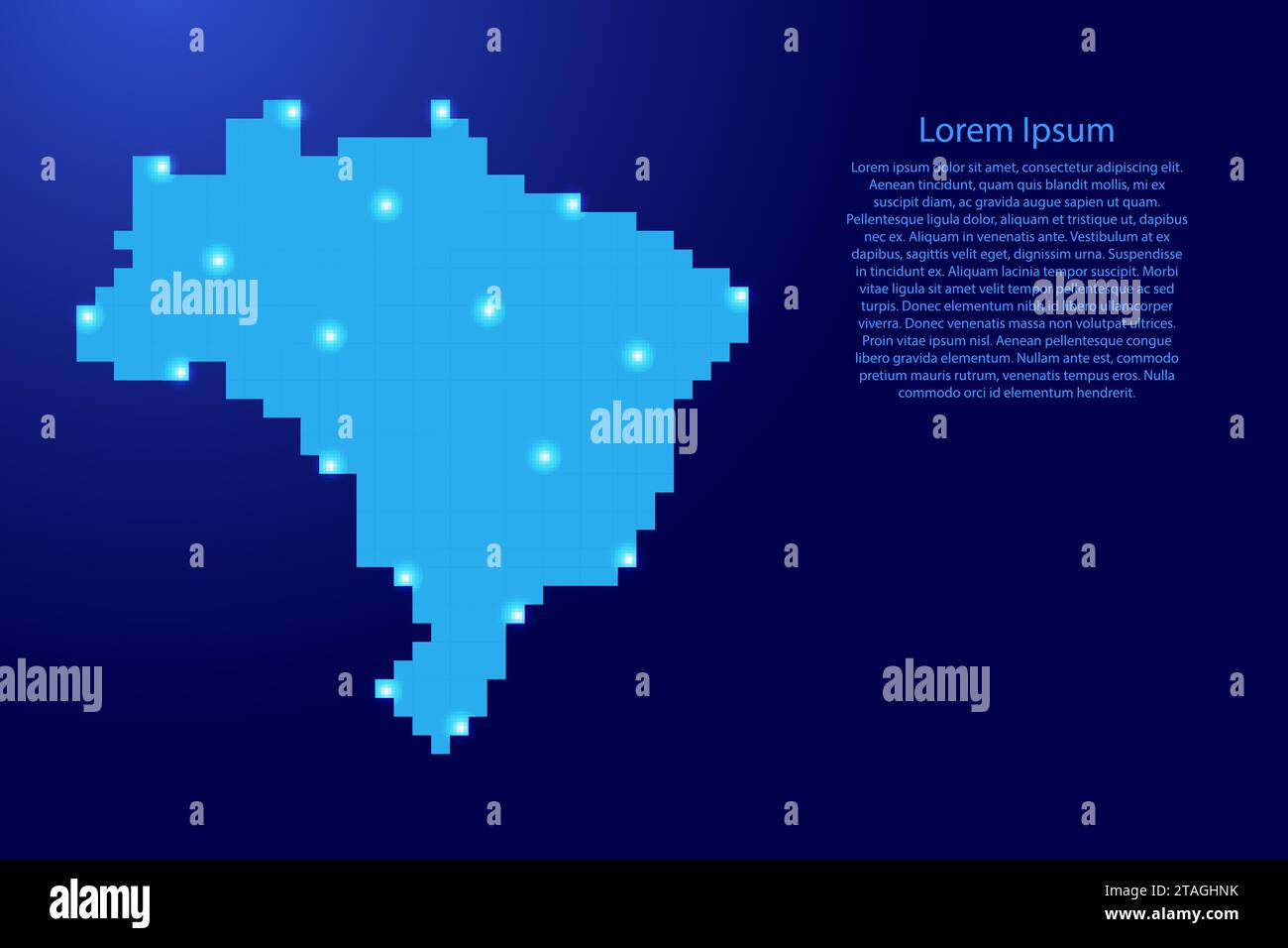 Brazil silhouette from blue square pixels and glowing stars. Vector ...