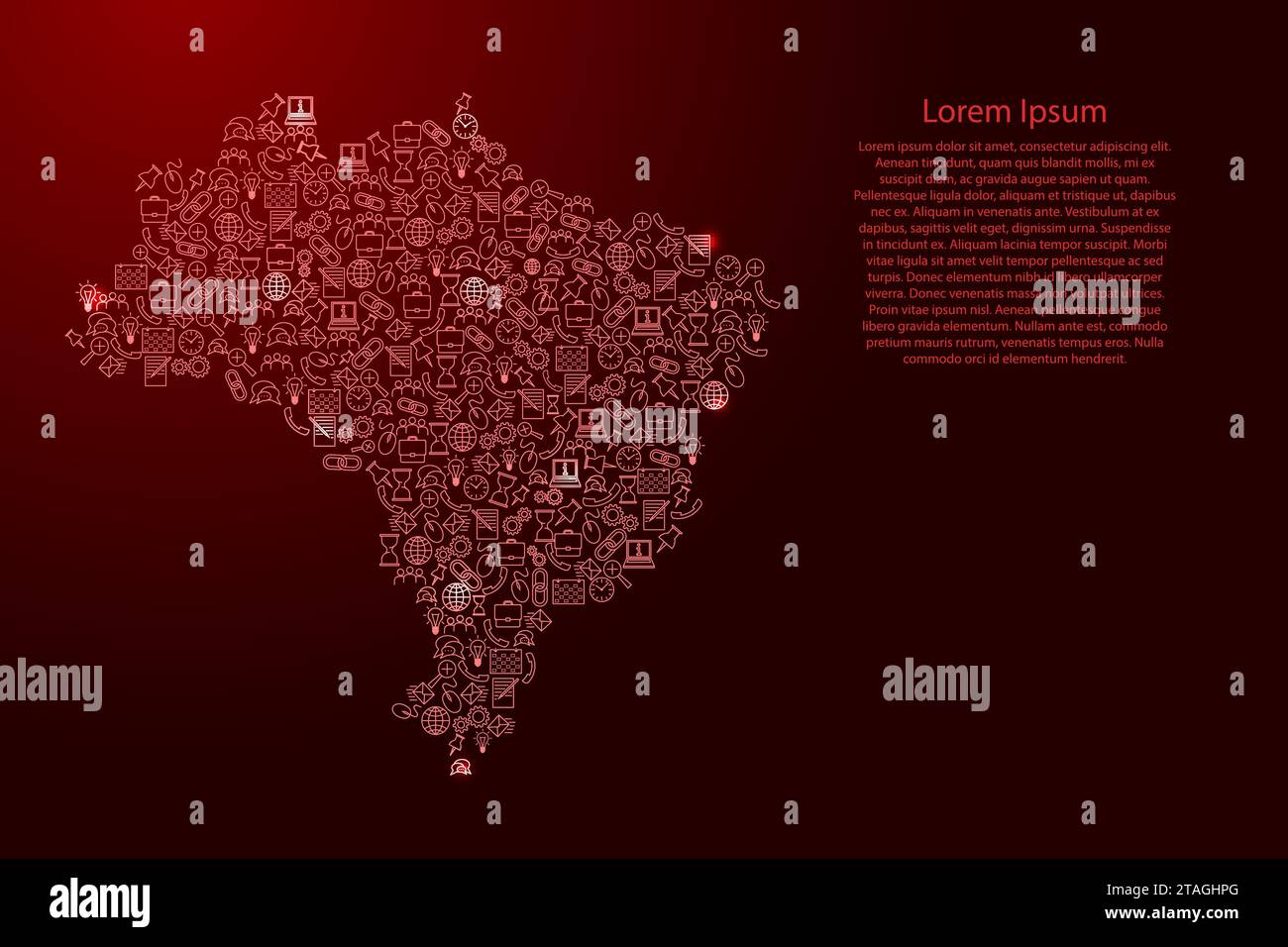 Brazil map from red and glowing stars icons pattern set of SEO analysis ...