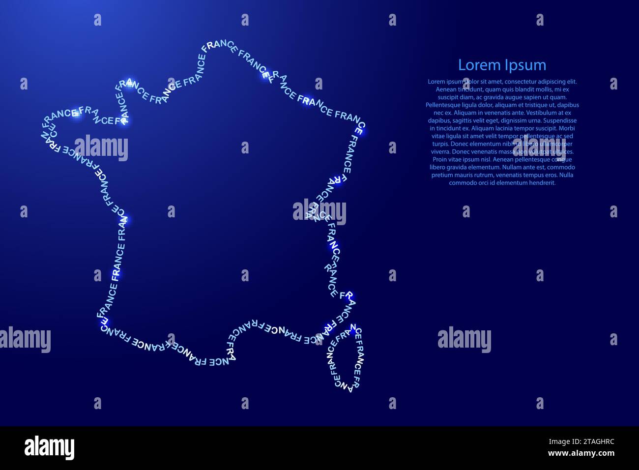 France map country along contour of recurring english blue words name ...