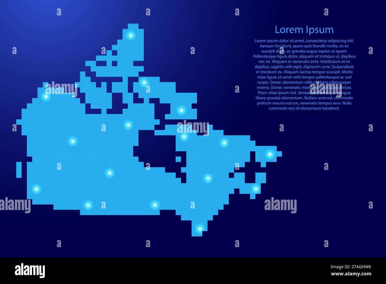 Canada map silhouette from blue square pixels and glowing stars. Vector ...
