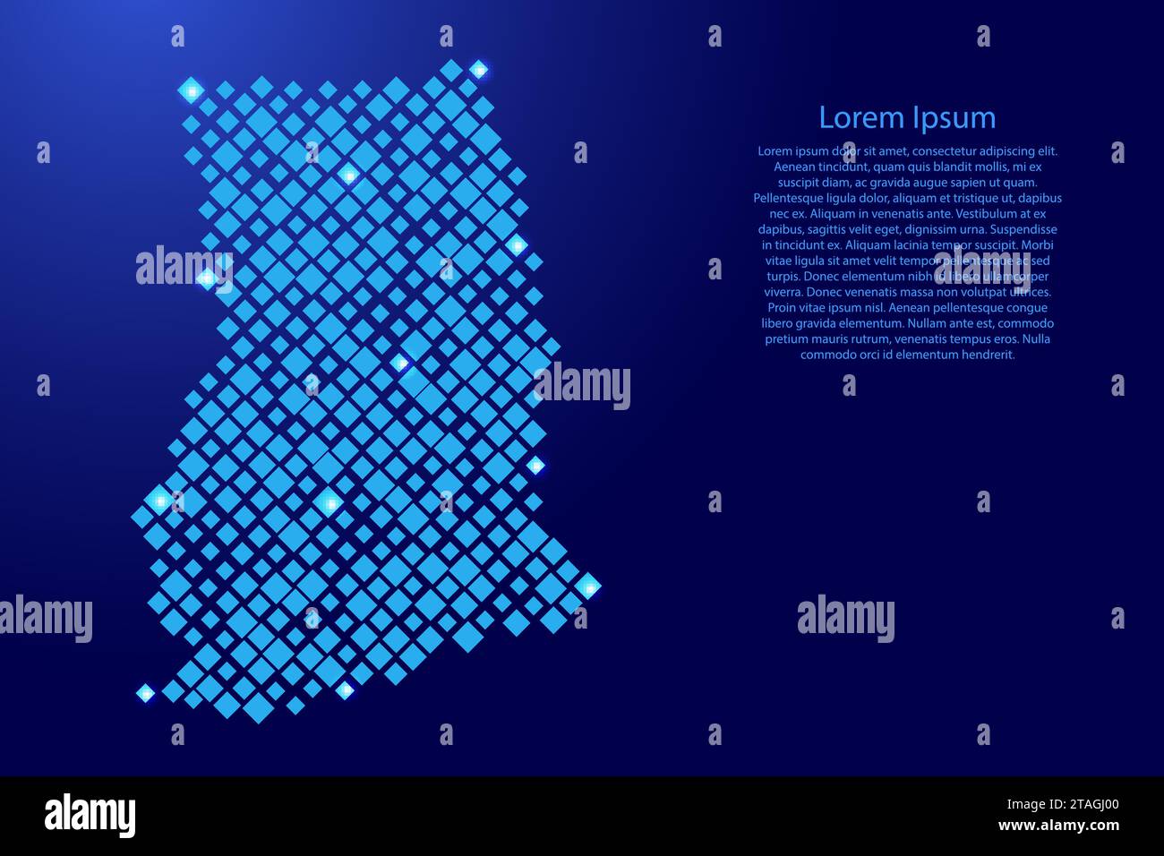 Ghana map from blue pattern rhombuses of different sizes and glowing space stars grid. Vector ...