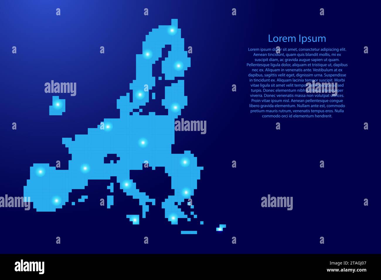 European Union map silhouette from blue square pixels and glowing stars ...