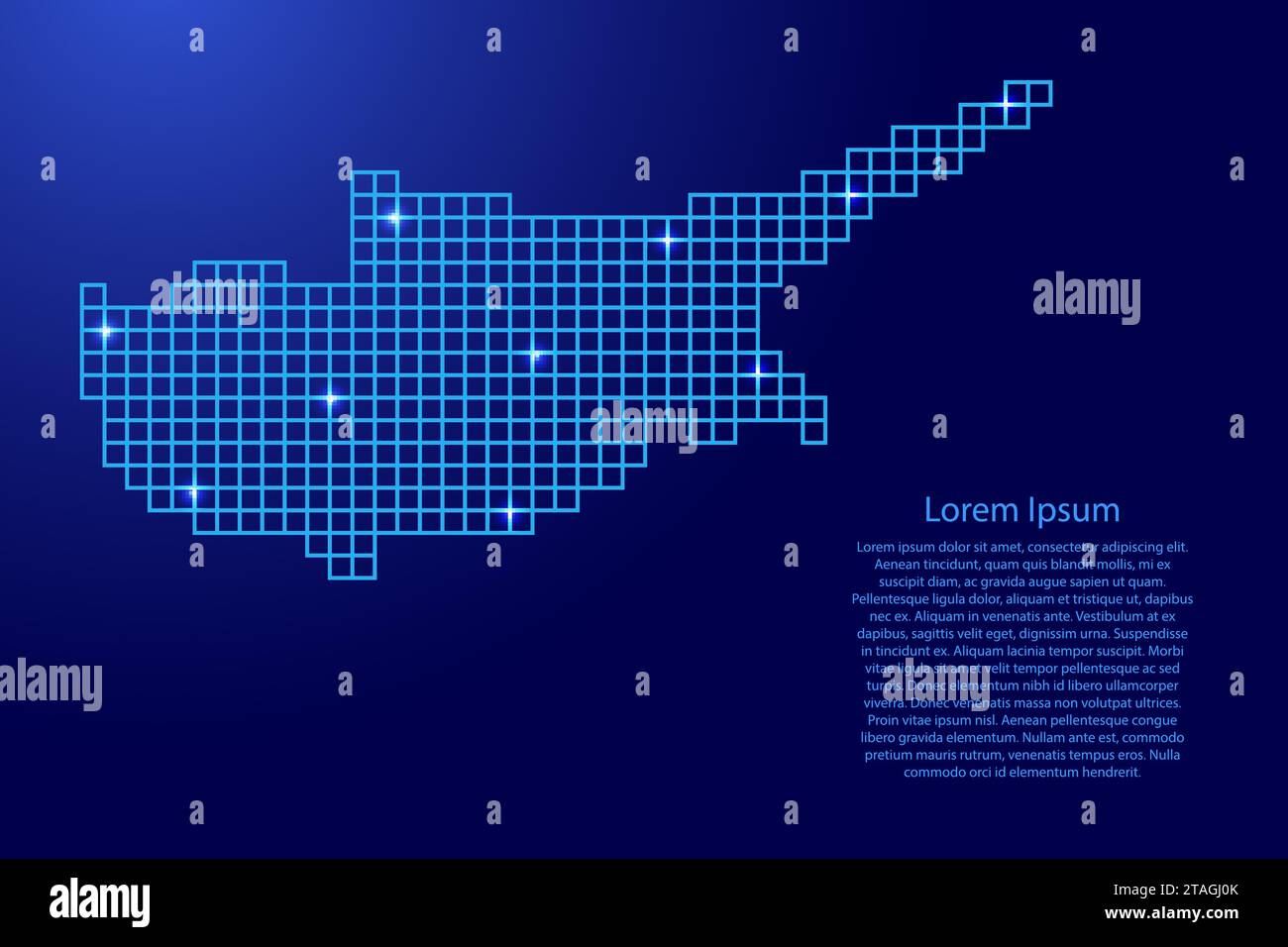 Cyprus map silhouette from blue mosaic structure squares and glowing ...