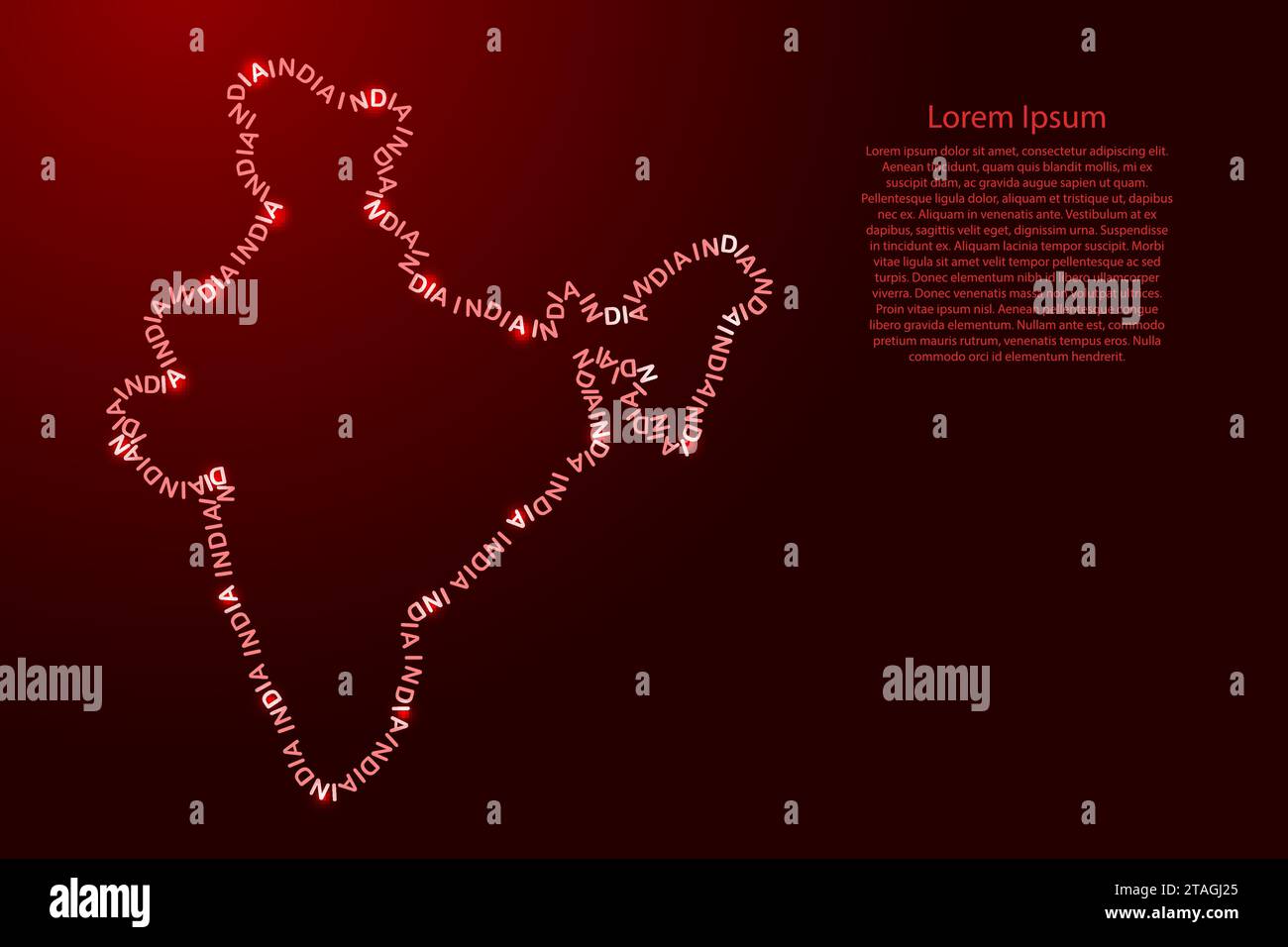 India map country along contour of recurring english red words name of ...