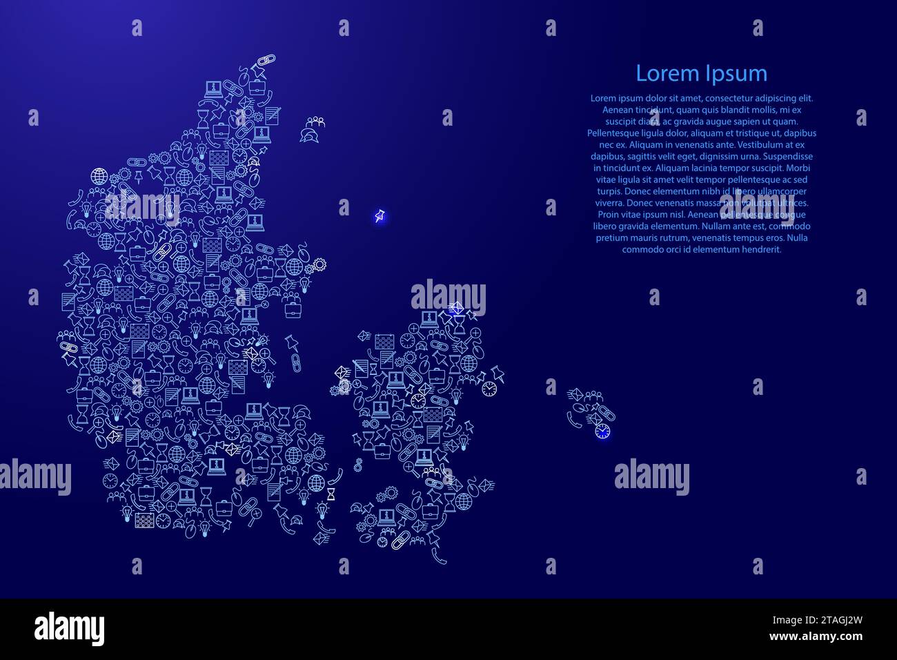 Denmark map from blue and glowing stars icons pattern set of SEO ...