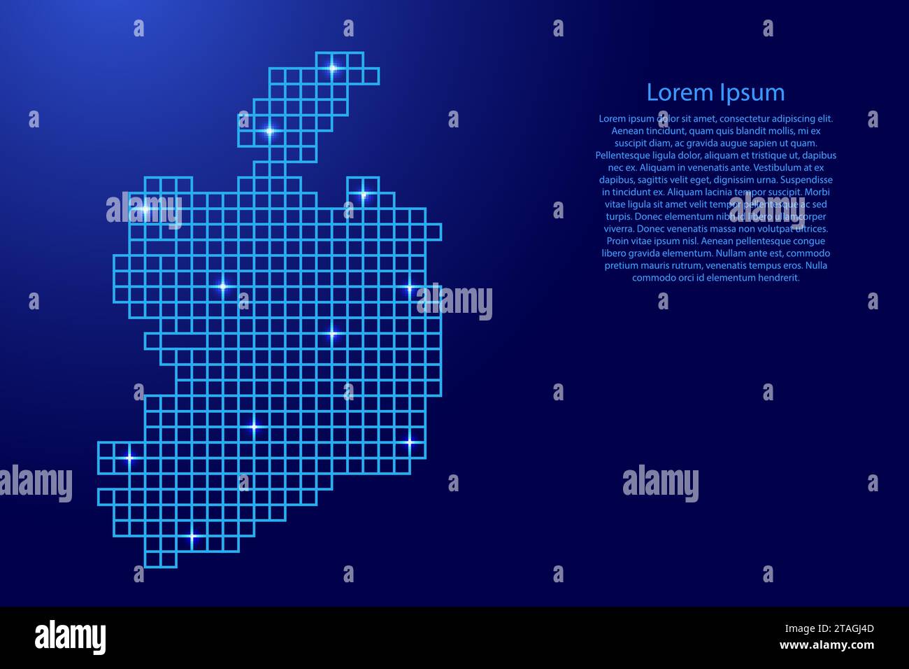 Ireland map silhouette from blue mosaic structure squares and glowing ...