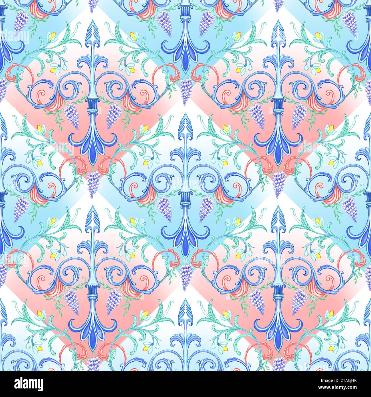 Sicilian majolica watercolor illustration. Design of ceramic tiles in ...