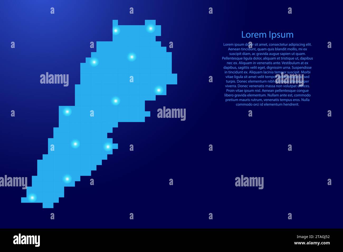 Lebanon map silhouette from blue square pixels and glowing stars ...