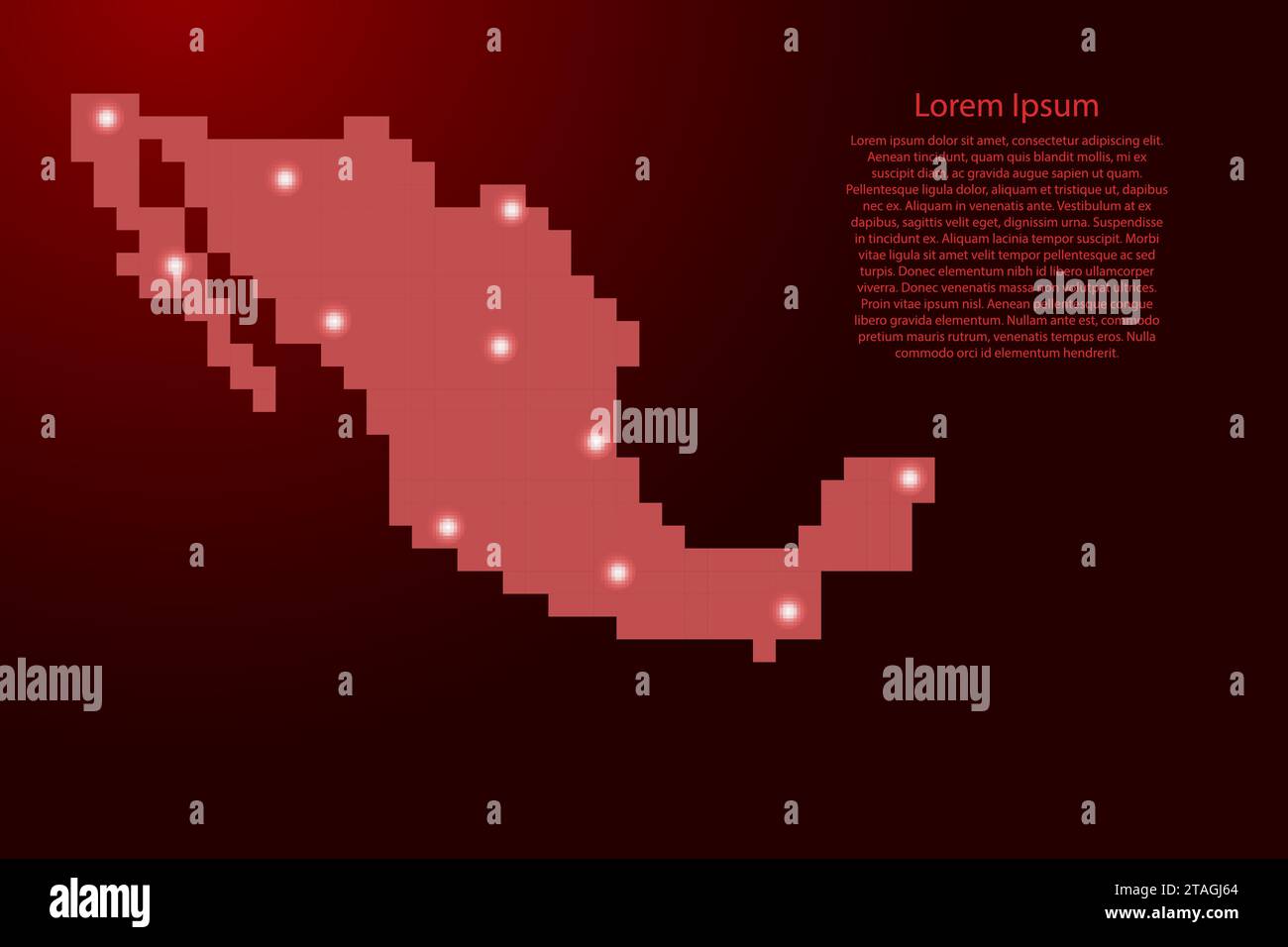 Mexico map silhouette from red square pixels and glowing stars. Vector ...