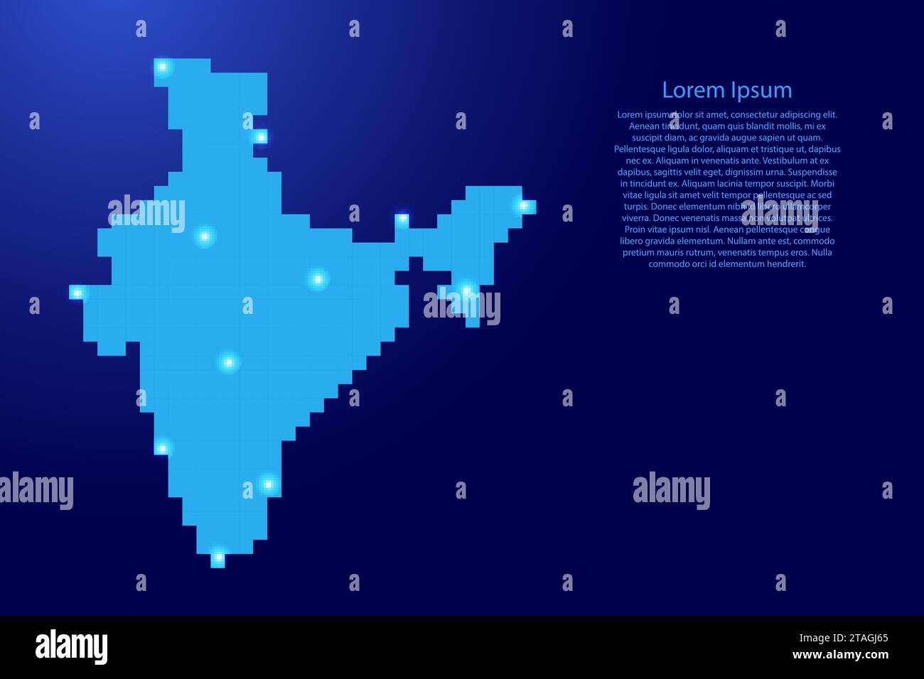 India map silhouette from blue square pixels and glowing stars. Vector ...