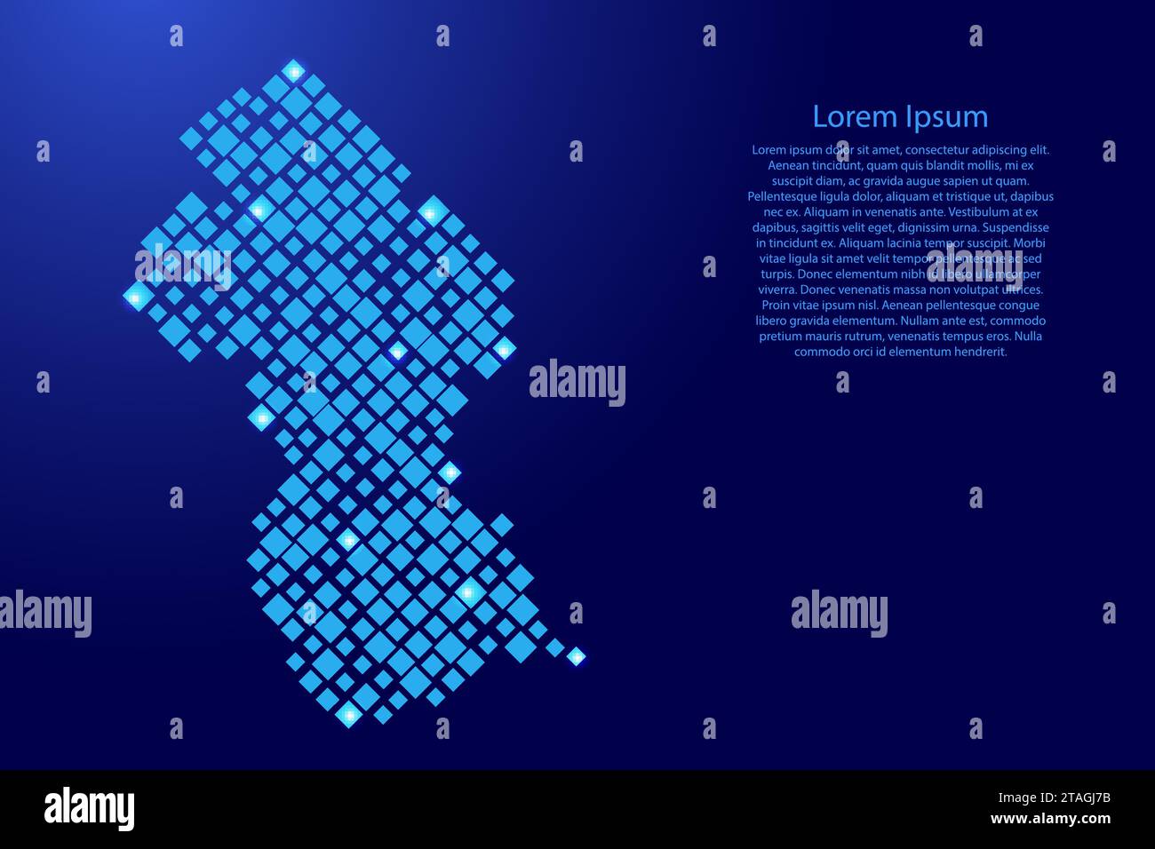 Guyana map from blue pattern rhombuses of different sizes and glowing ...