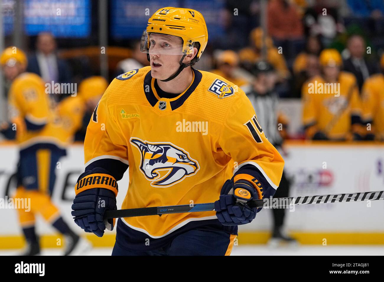 Nashville Predators center Gustav Nyquist (14) plays during the first ...