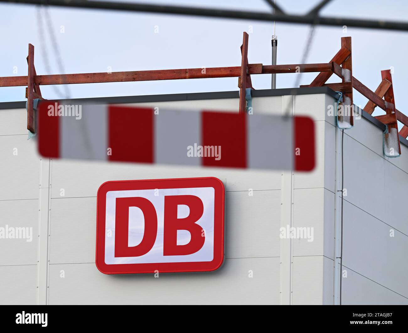 Cottbus, Germany. 30th Nov, 2023. The DB logo of Deutsche Bahn, above ...