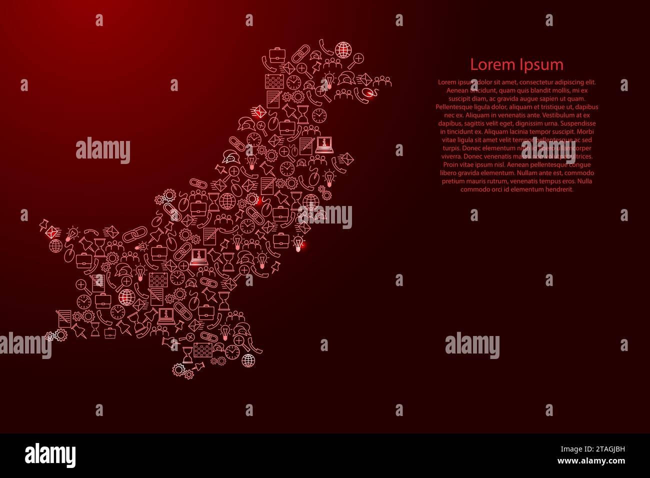 Pakistan map from red and glowing stars icons pattern set of SEO ...