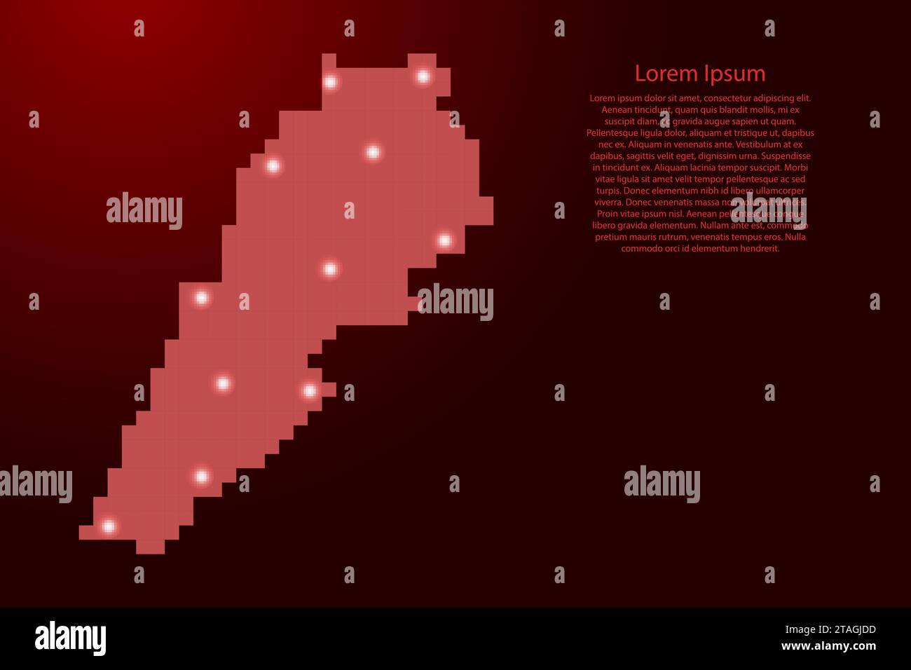 Lebanon map silhouette from red square pixels and glowing stars. Vector ...