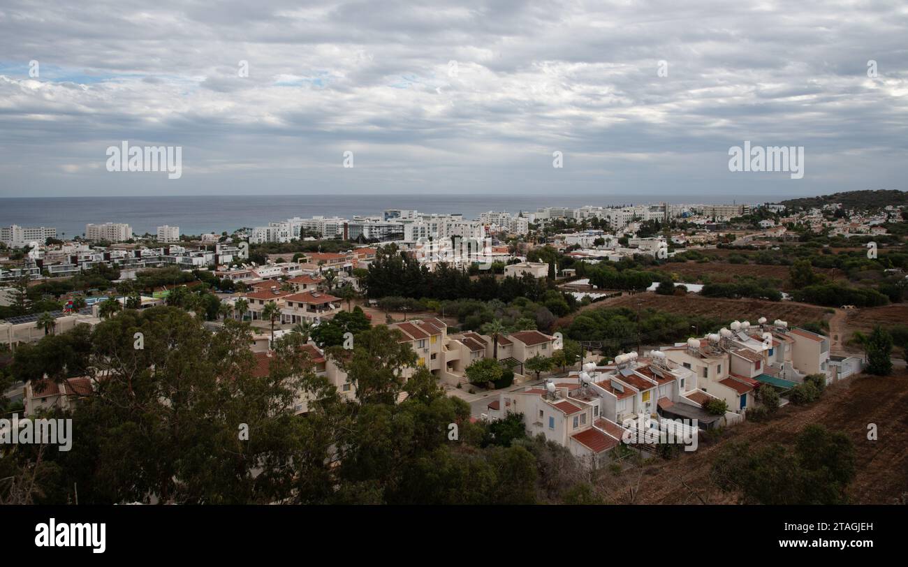 Drone aerial top view of holiday resort town. Protaras city cyprus ...