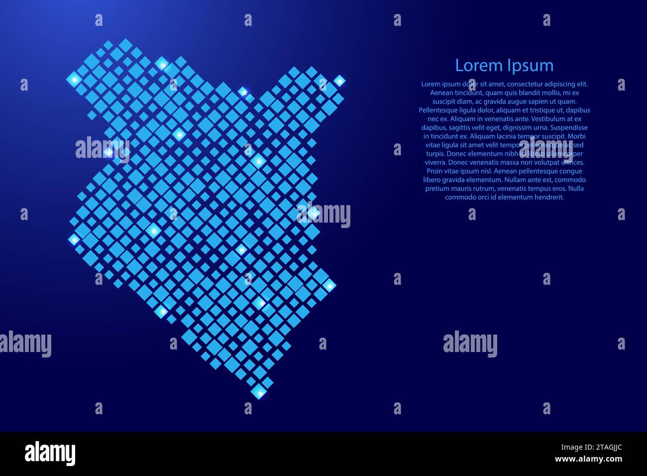 Kenya map from blue pattern rhombuses of different sizes and glowing ...